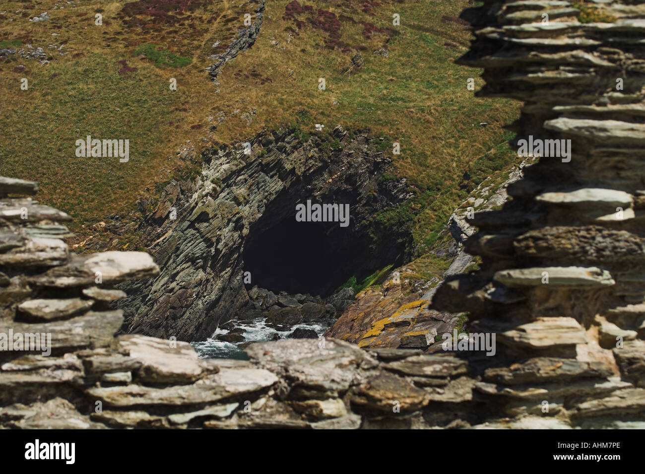 Merlin's cave at King Arthur's castle, Tintagel, Cornwall Stock Photo ...