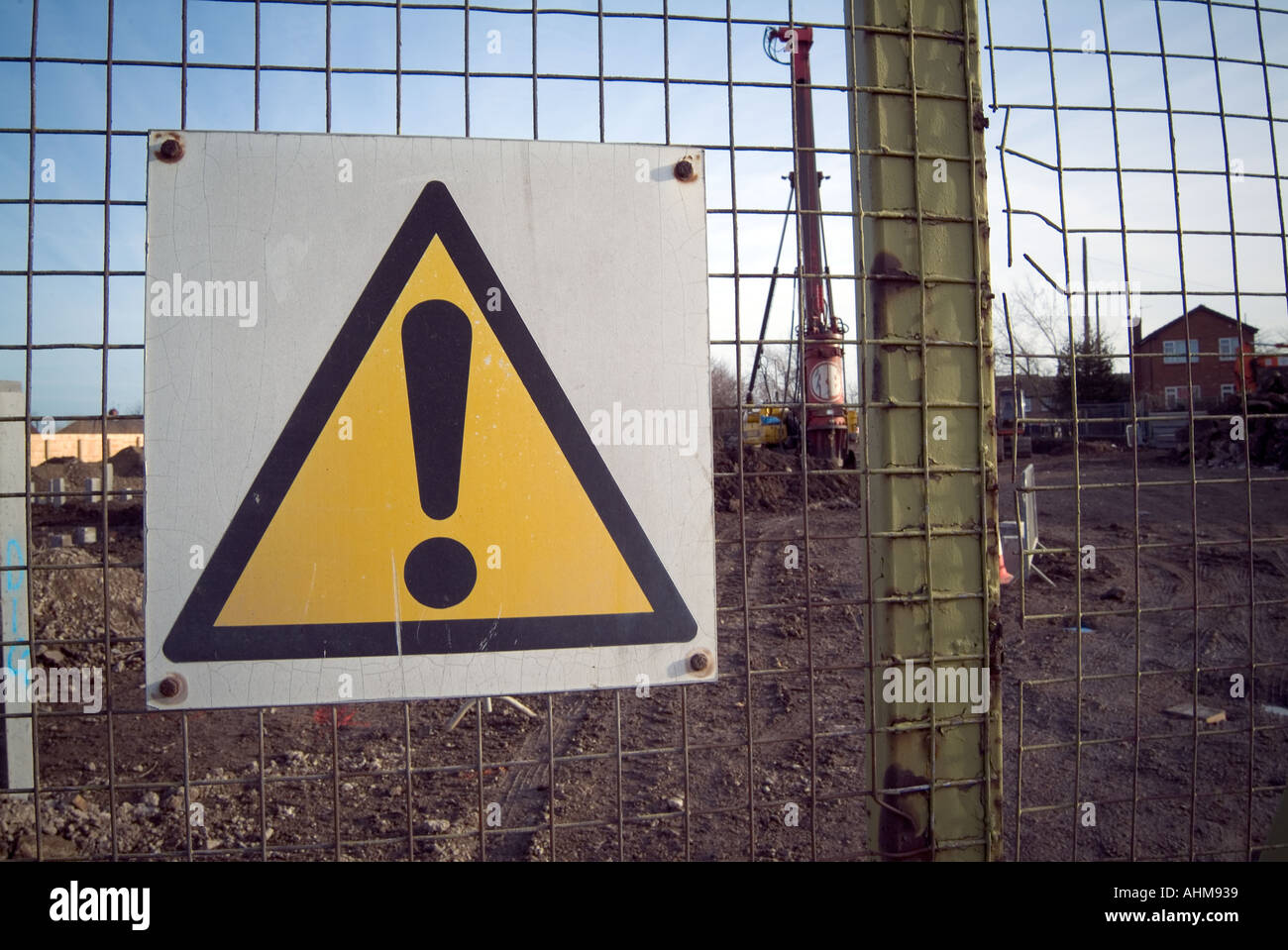 exclamation sign out side a building site construction site danger ...