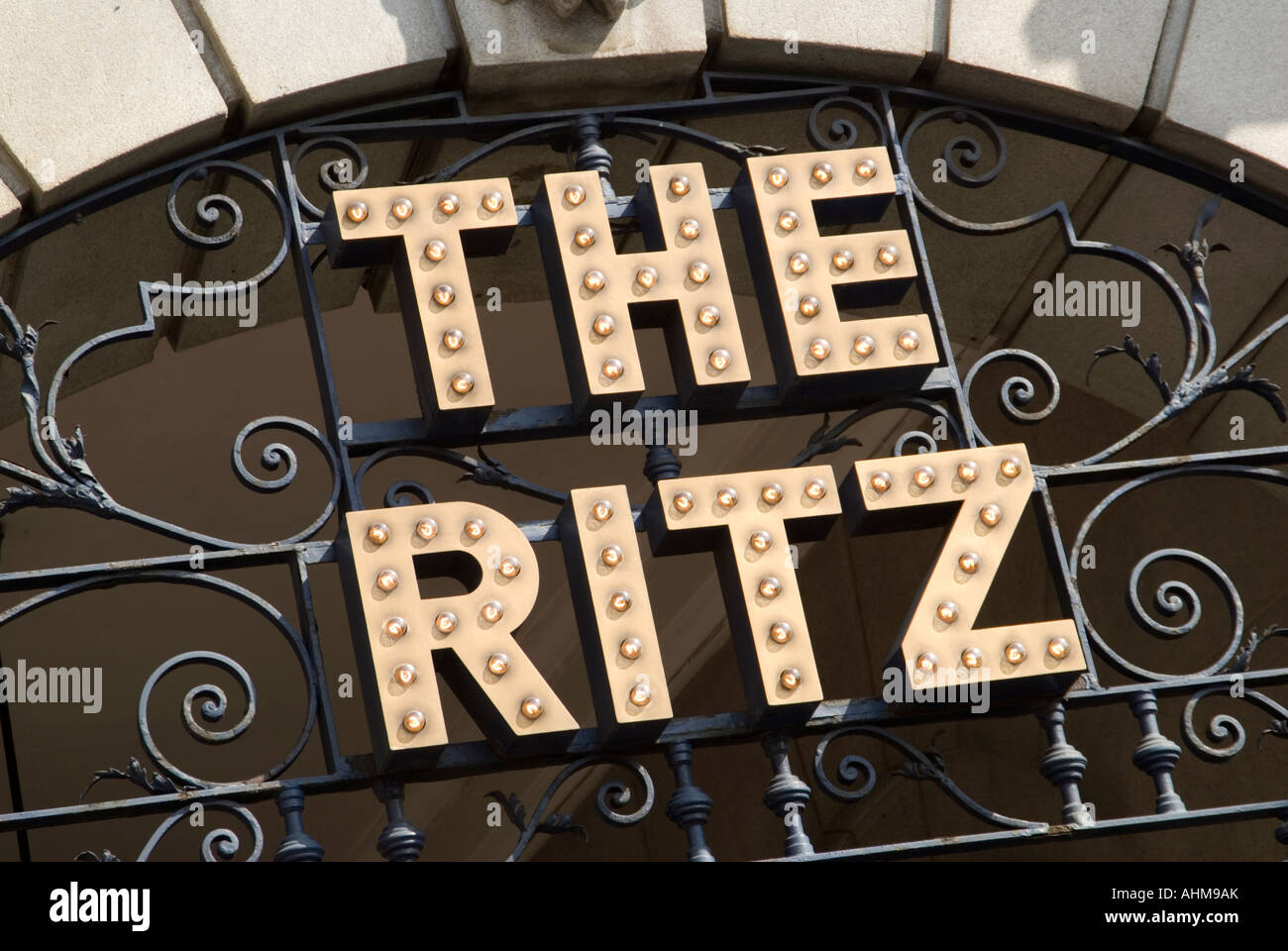 The Ritz Hotel sign on Piccadilly in London UK Stock Photo - Alamy
