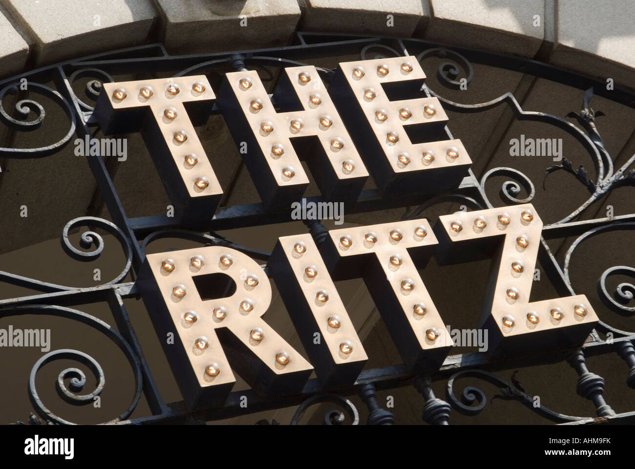 The Ritz Hotel sign on Piccadilly in London UK Stock Photo - Alamy