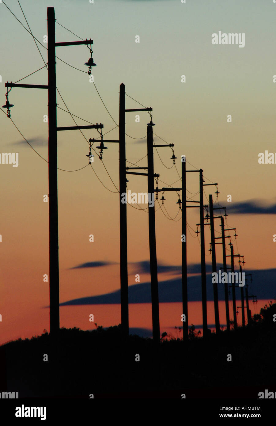 Power lines at sunset Stock Photo - Alamy