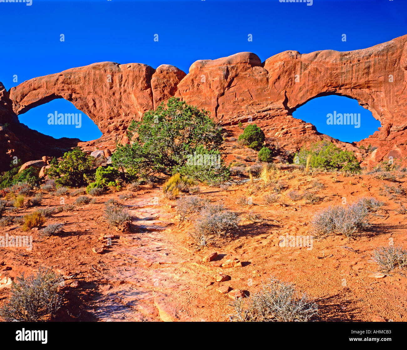 North and South Window arches in the Arches National park showing the ...