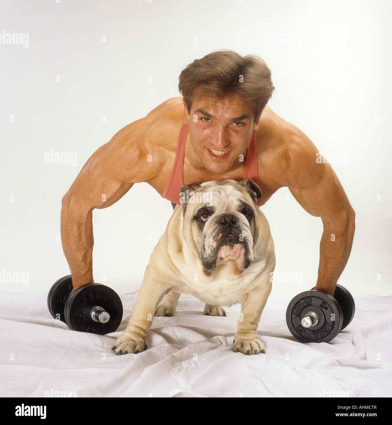 man and English Bulldog Stock Photo - Alamy