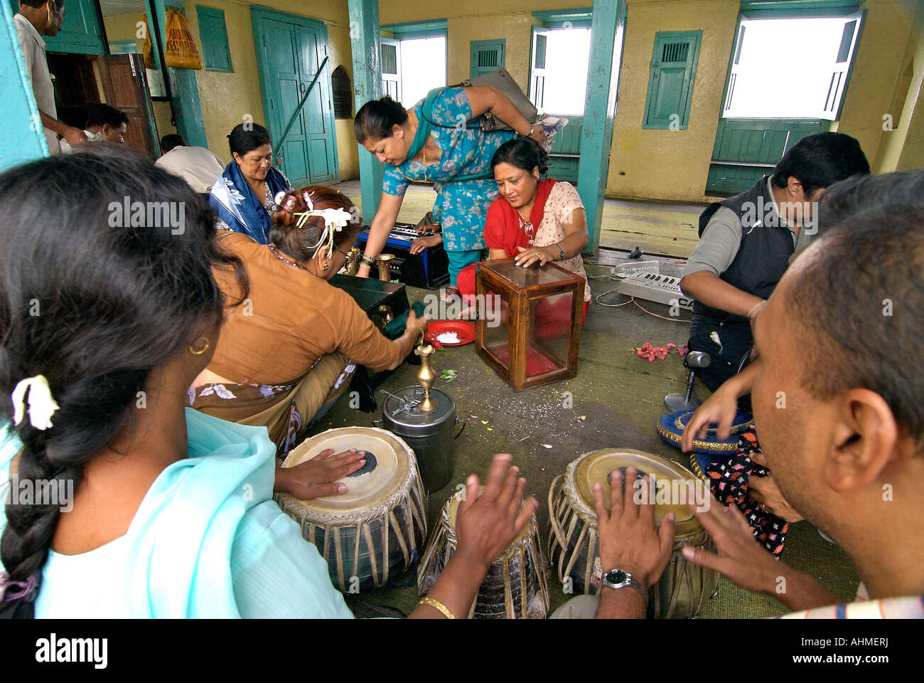 Ritual cleaning oceremony with drumming at Swayambhunath temple ...