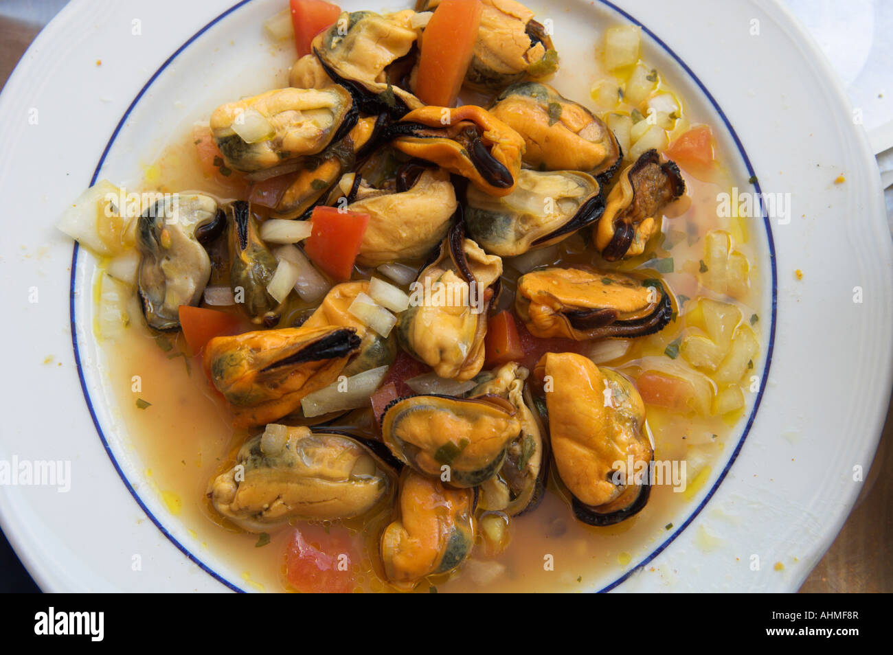 Plate of cooked mussels closeup Stock Photo - Alamy