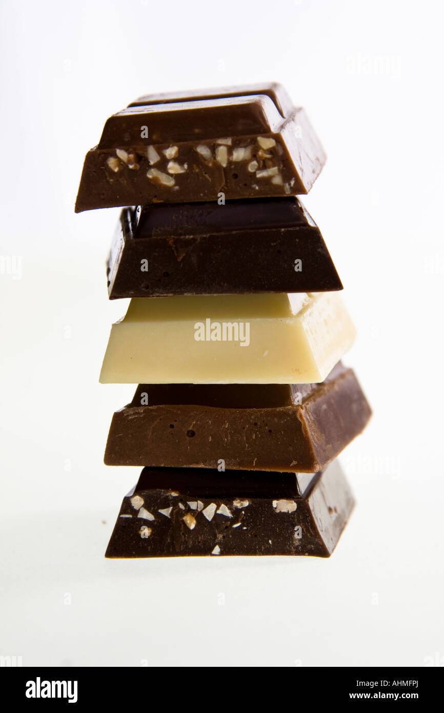 A stack of different types of chocolate Stock Photo - Alamy