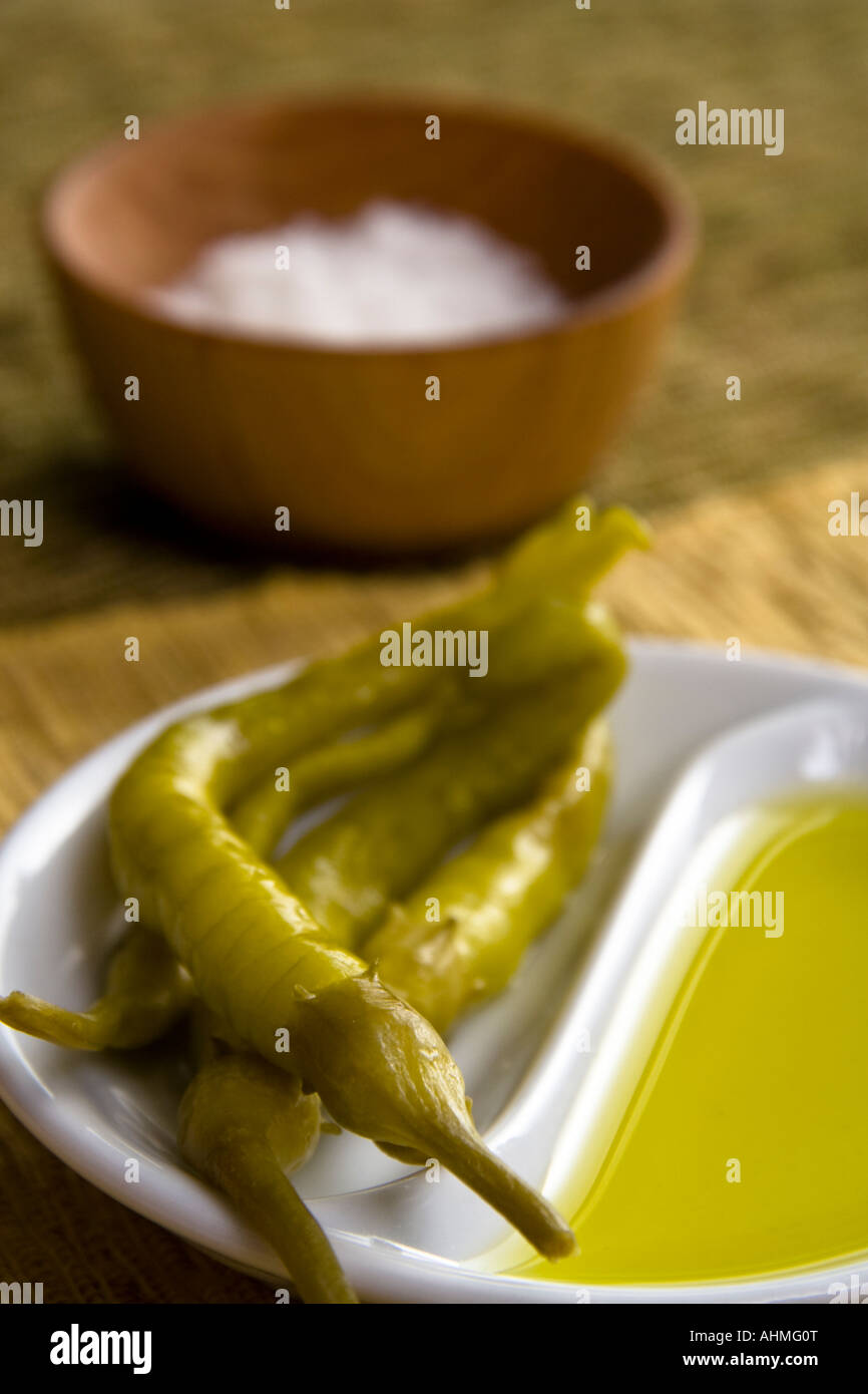 Spanish piparras with sea salt Stock Photo - Alamy