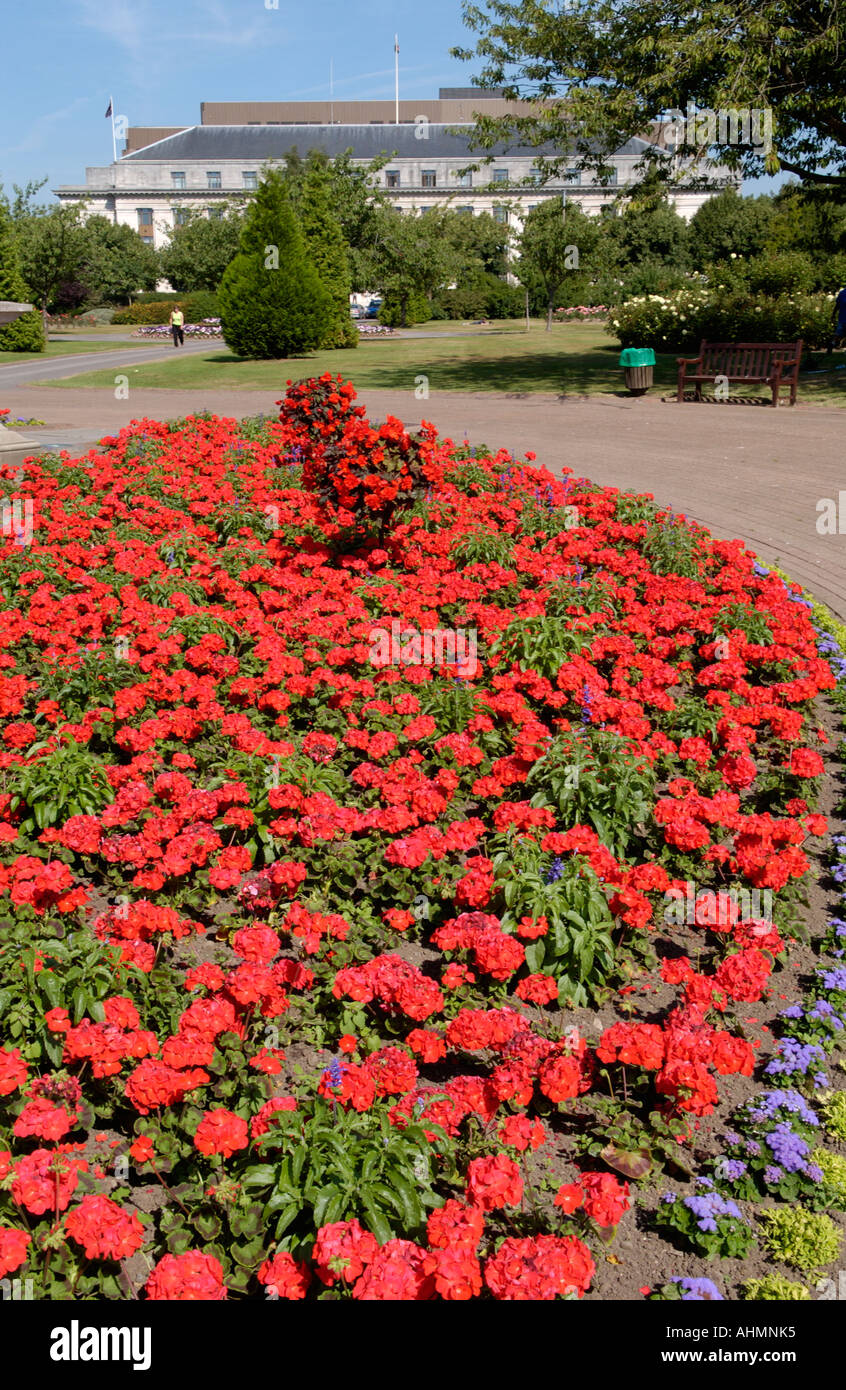Flower bed at Alexandra Gardens a public urban park in Cardiff city ...