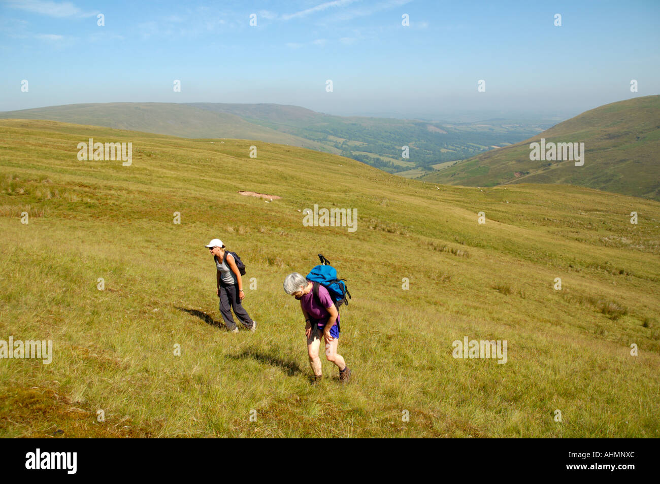 Women in guided walking group ascending Fan Fawr at Storey Arms in the ...