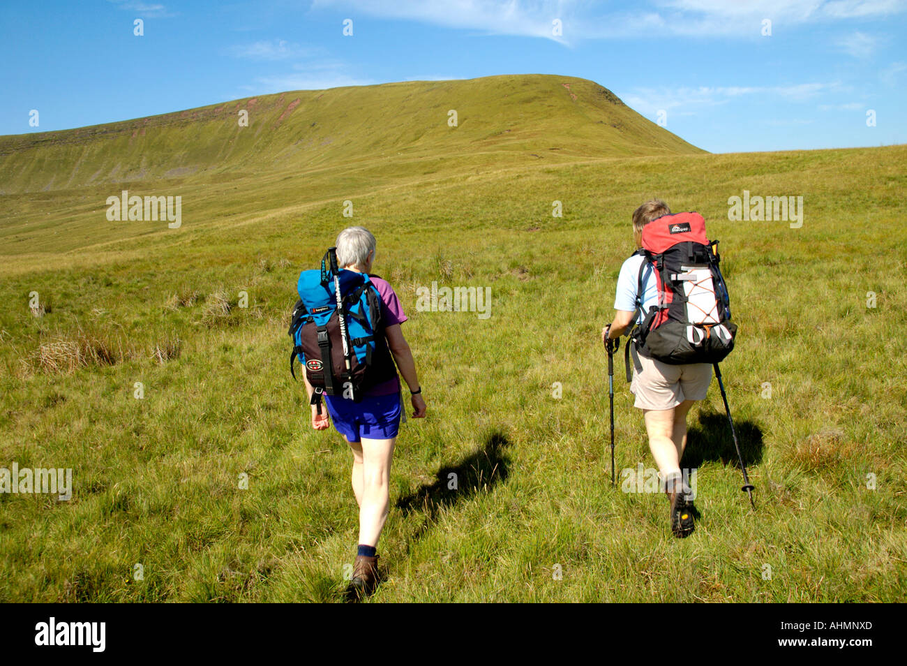 Women in guided walking group ascending Fan Fawr at Storey Arms in the ...