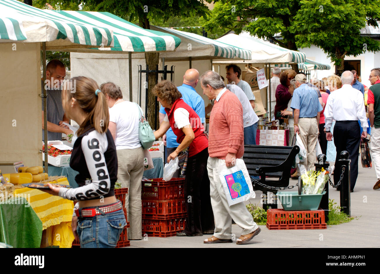 Outdoor weekly farmers market at Haverfordwest Pembrokeshire West Wales ...