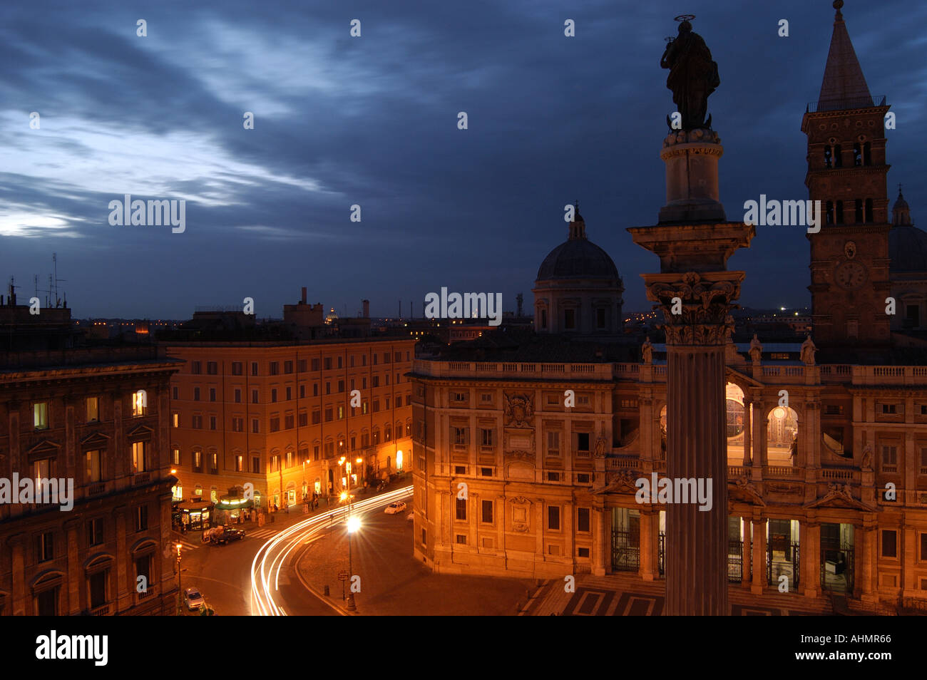 Piazza Santa Maria Maggiore at dusk Rome Italy Stock Photo - Alamy
