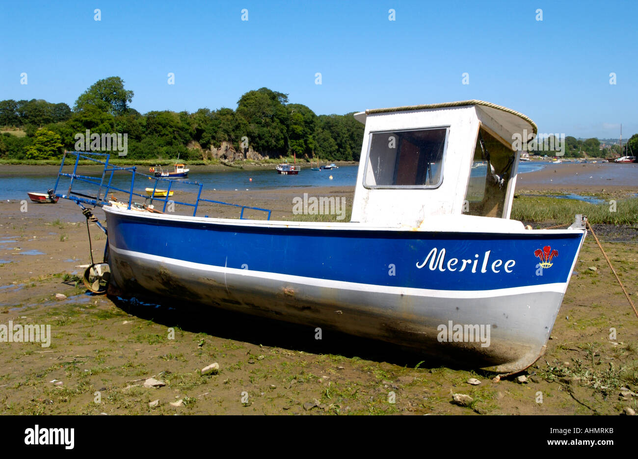Merilee small inshore fishing boat moored in the River Teifi estuary at ...