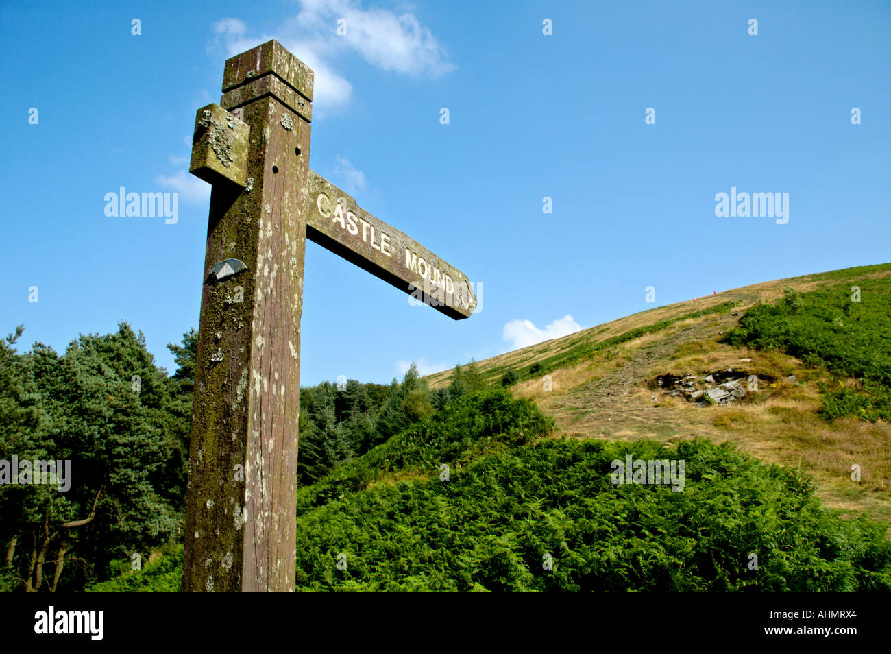Fingerpost direction sign on footpath to the iron age Twmbarlwm Hill ...