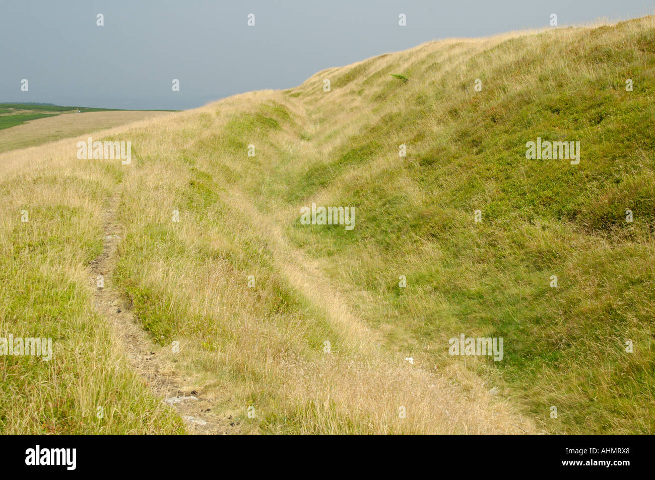 Part of the ring ditch surrounding Twmbarlwm Iron Age Hill Fort ...