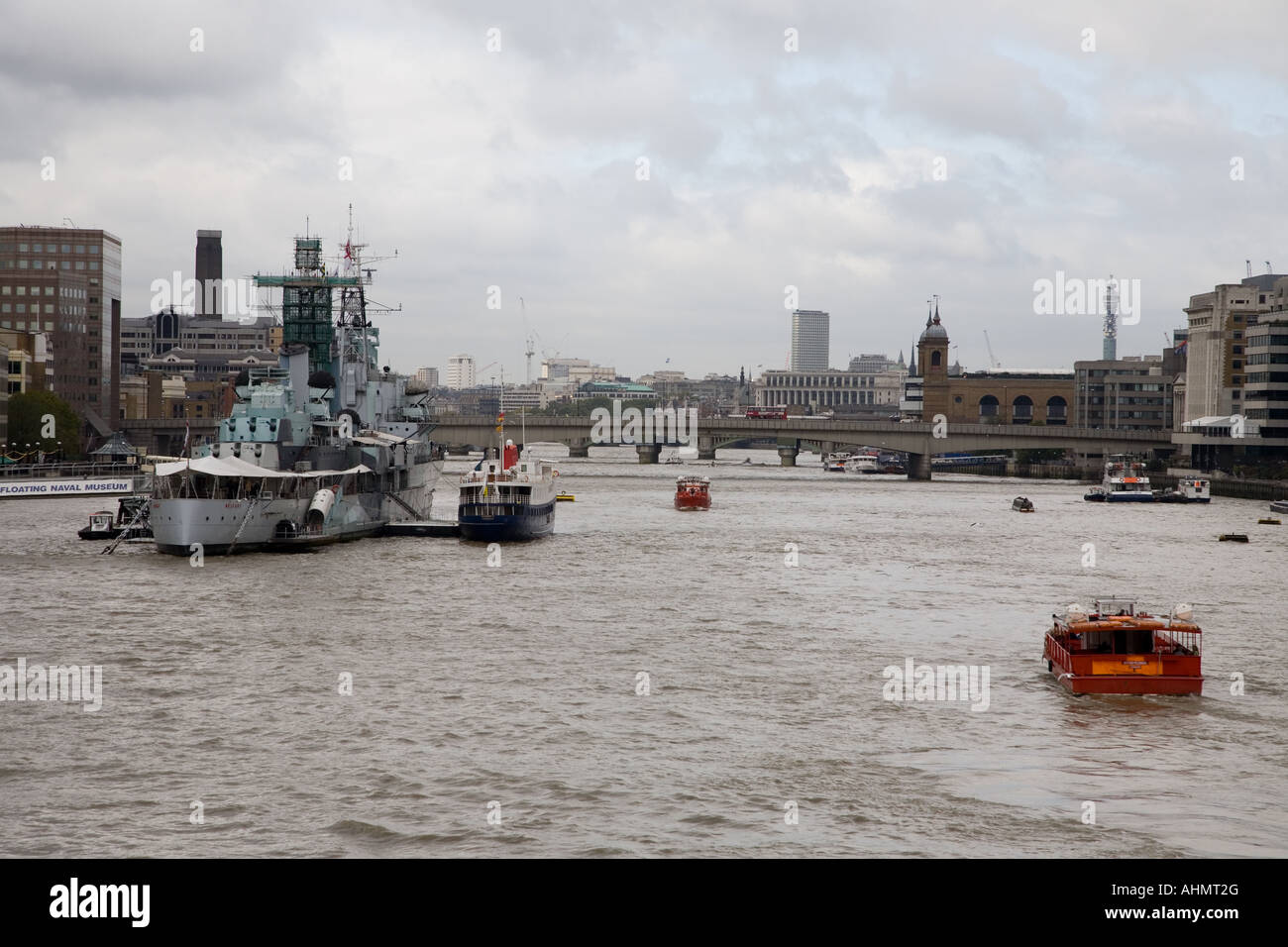 Stock Photo of HMS Belfast Floating Naval Museum on River Thames London ...