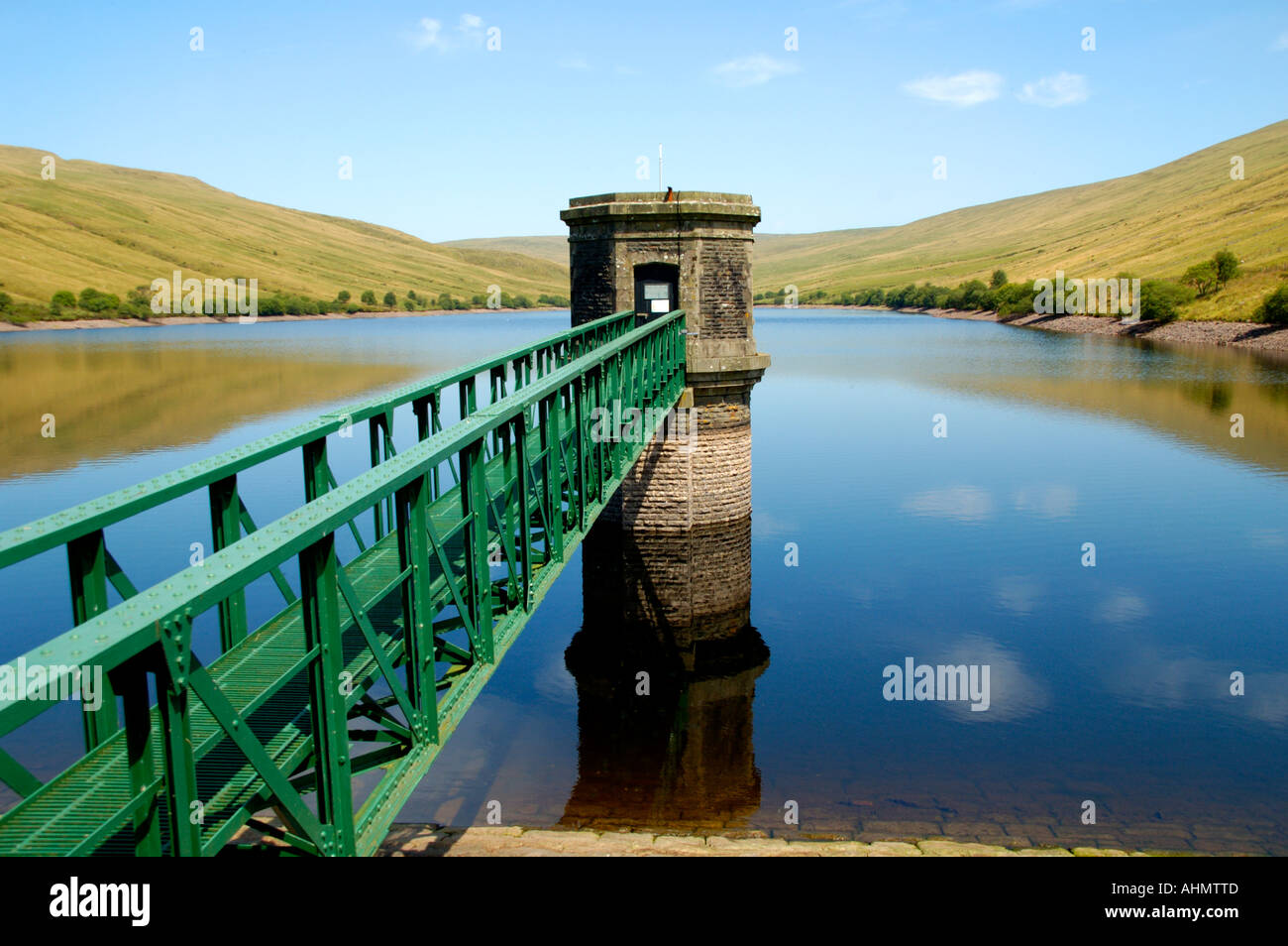 Valve tower at Ystradfellte Reservoir in the Brecon Beacons National ...
