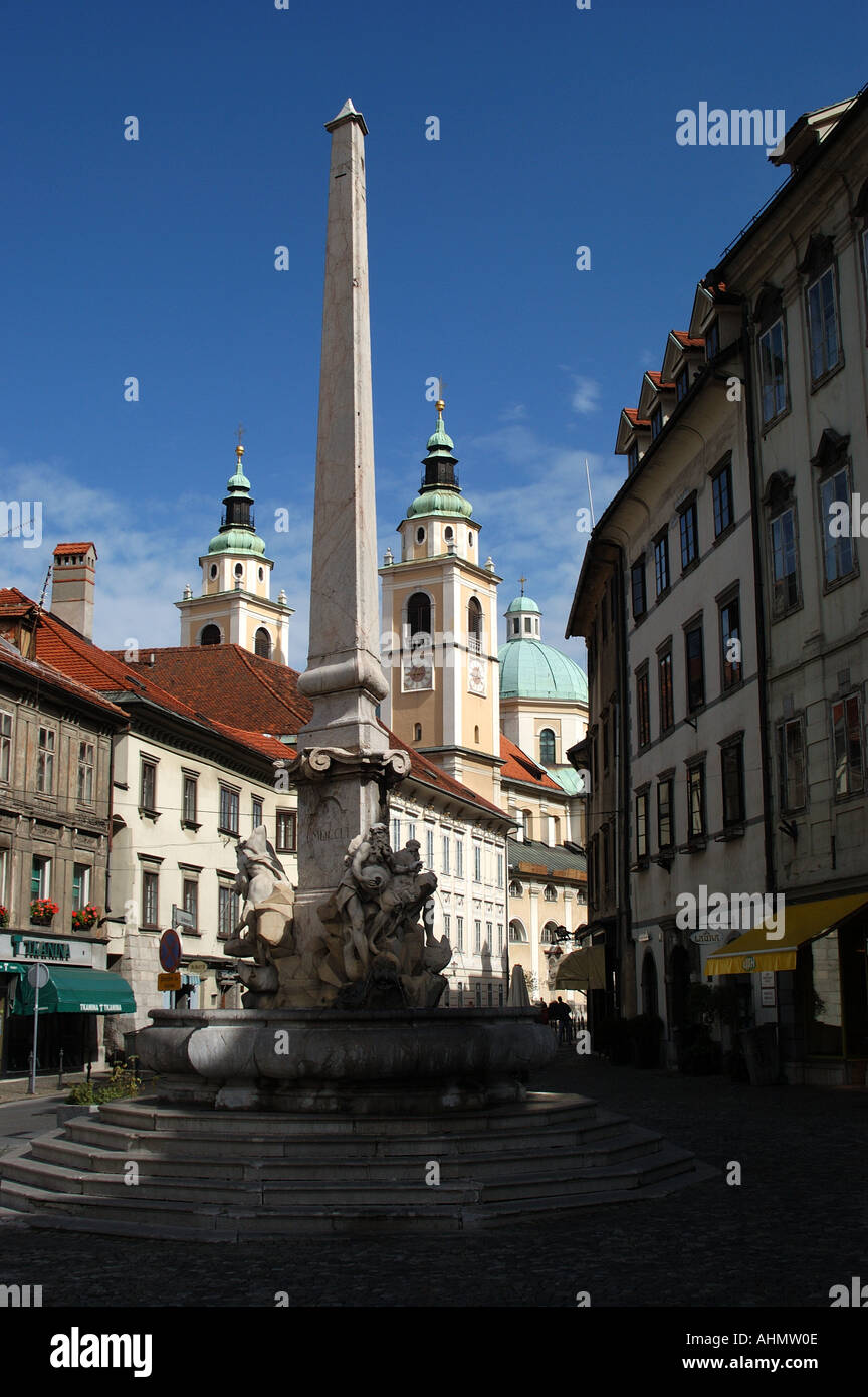 Robba Fountain and towers of Cathedral of St Nicholas Ljubljana ...