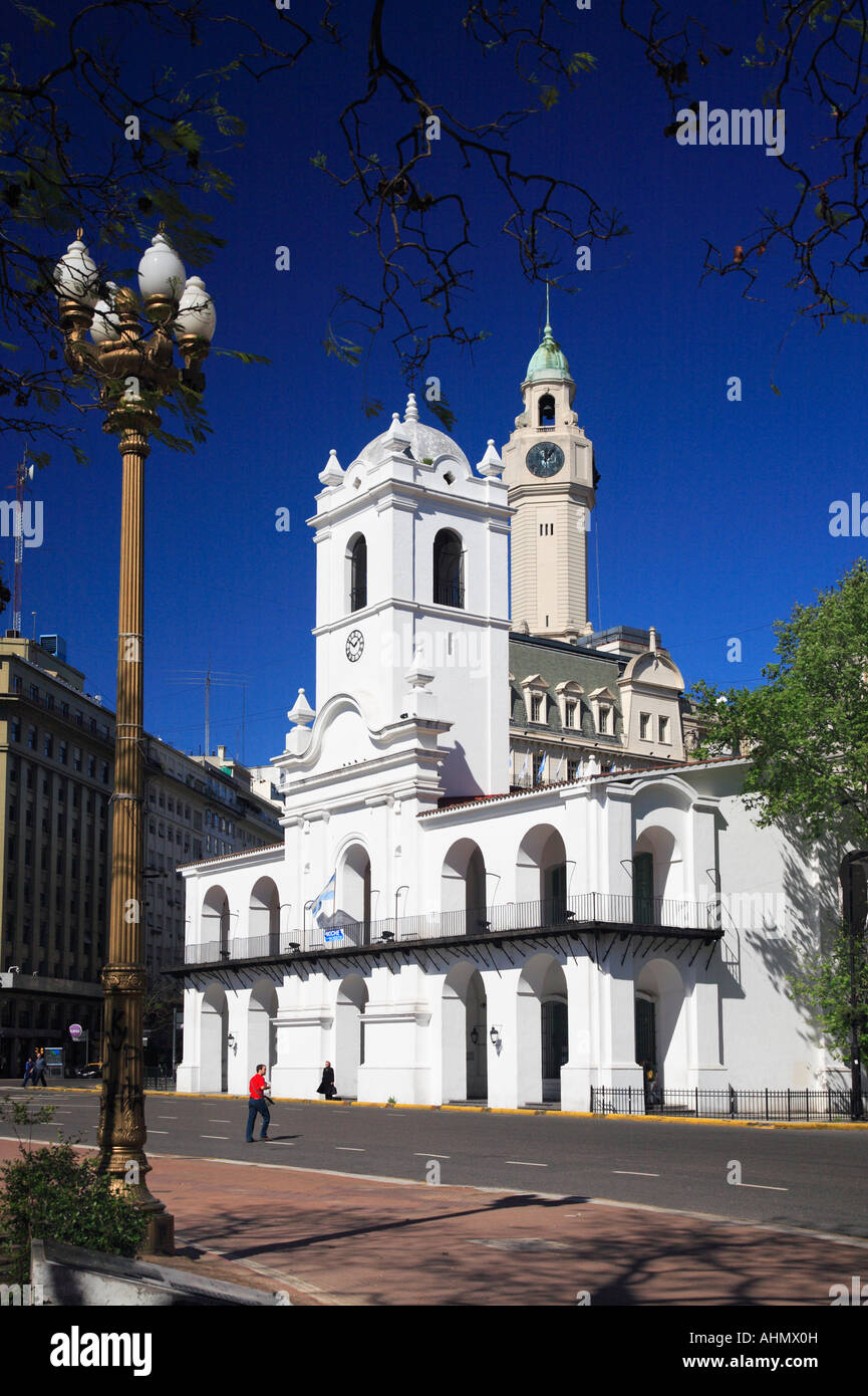 Lateral vertical view of National Cabildo building at “Plaza de Mayo ...