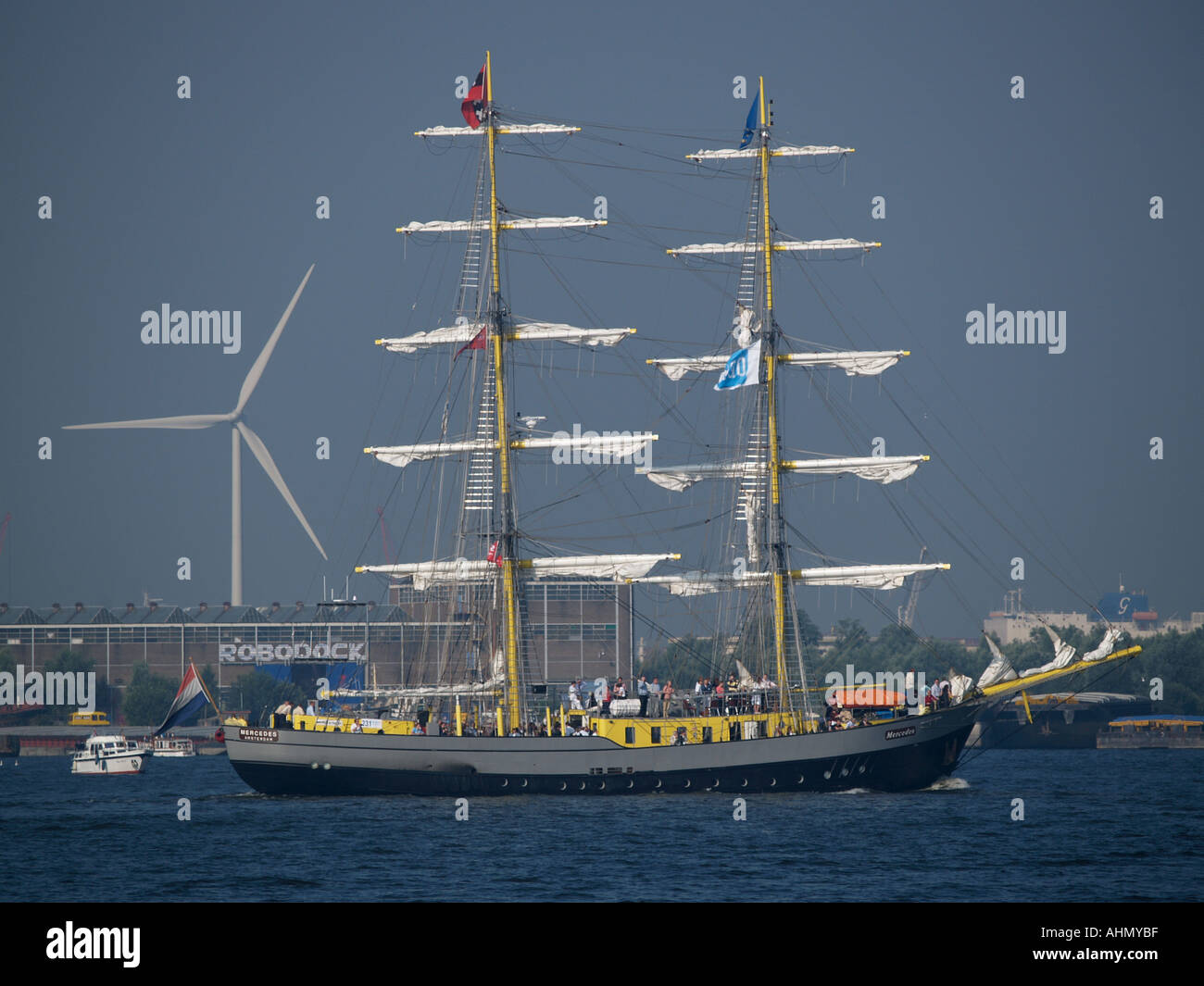 Amsterdam based tall ship brig Mercedes in the port area of Amsterdam ...