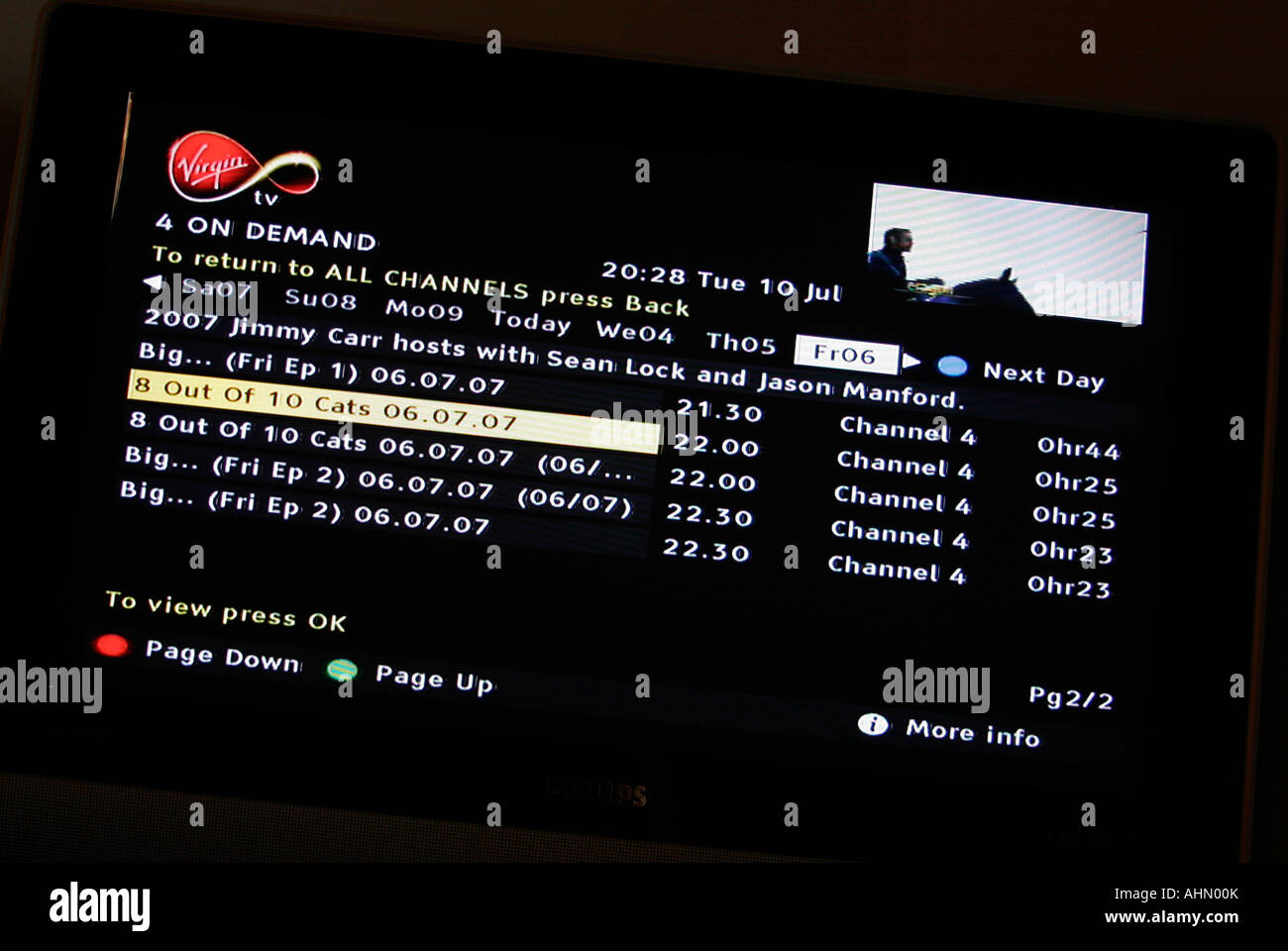 Channel 4 on Demand screen allowing viewers to choose content on Virgin ...