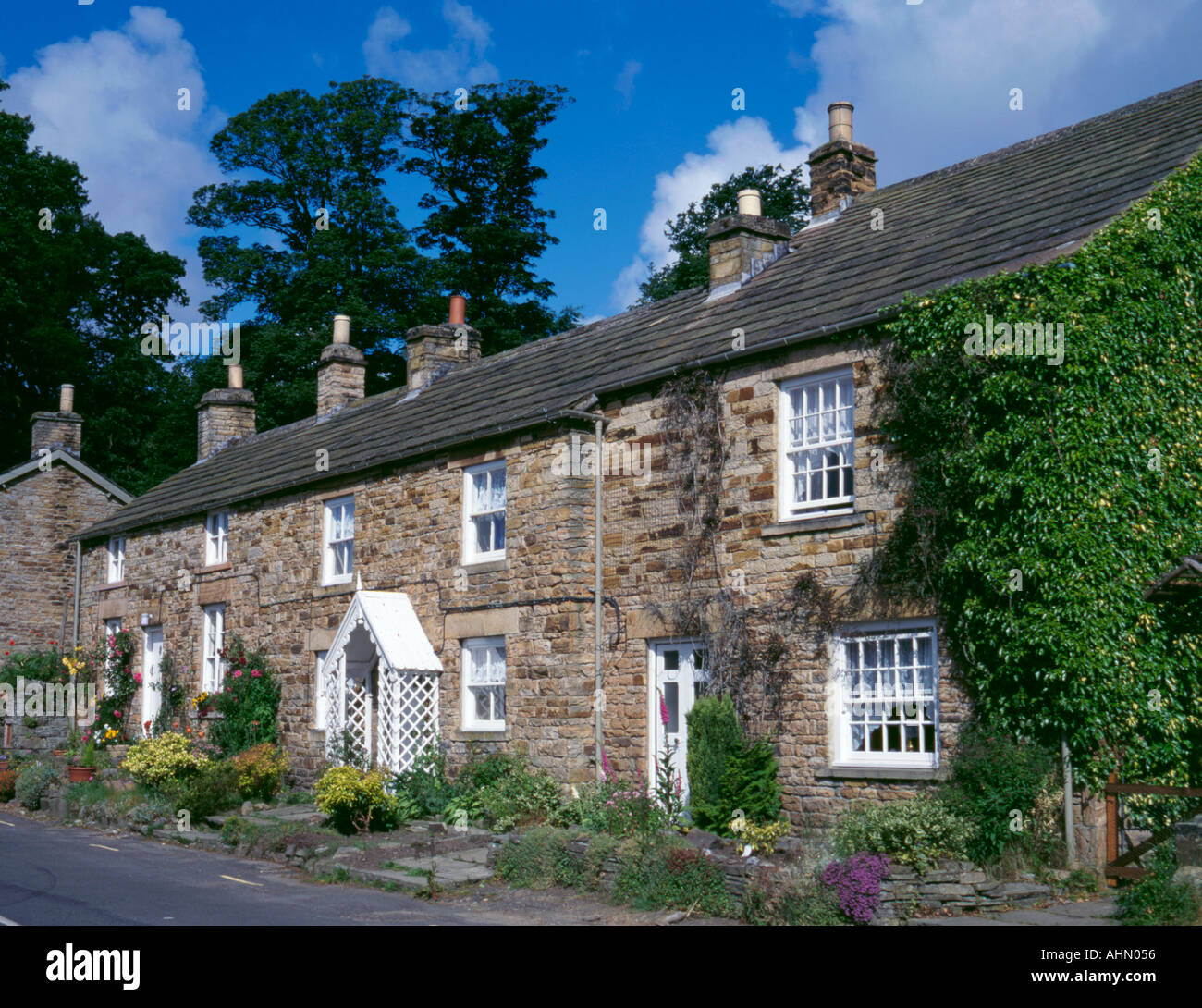 Sandstone cottages, Blanchland village, Northumberland, England, UK ...