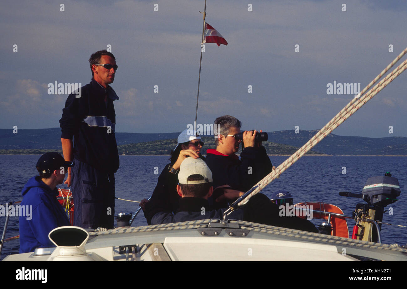 sailing crew with skipper Stock Photo - Alamy