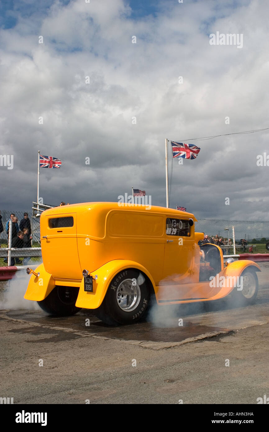 Yellow Ford 1929 replica van dragster at "York Raceway" North Yorkshire ...