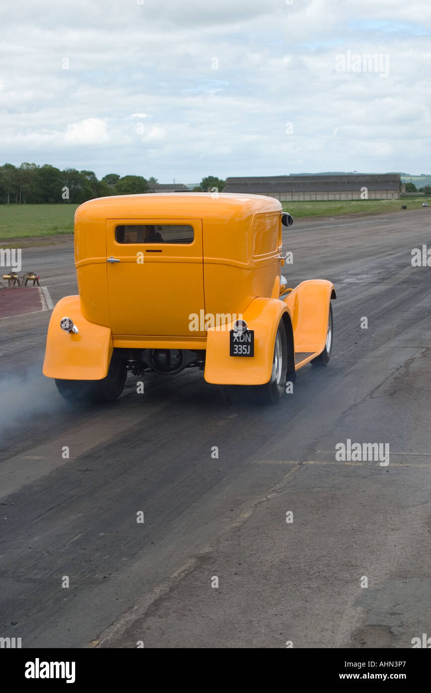 Yellow Ford 1929 replica van dragster at "York Raceway" North Yorkshire ...