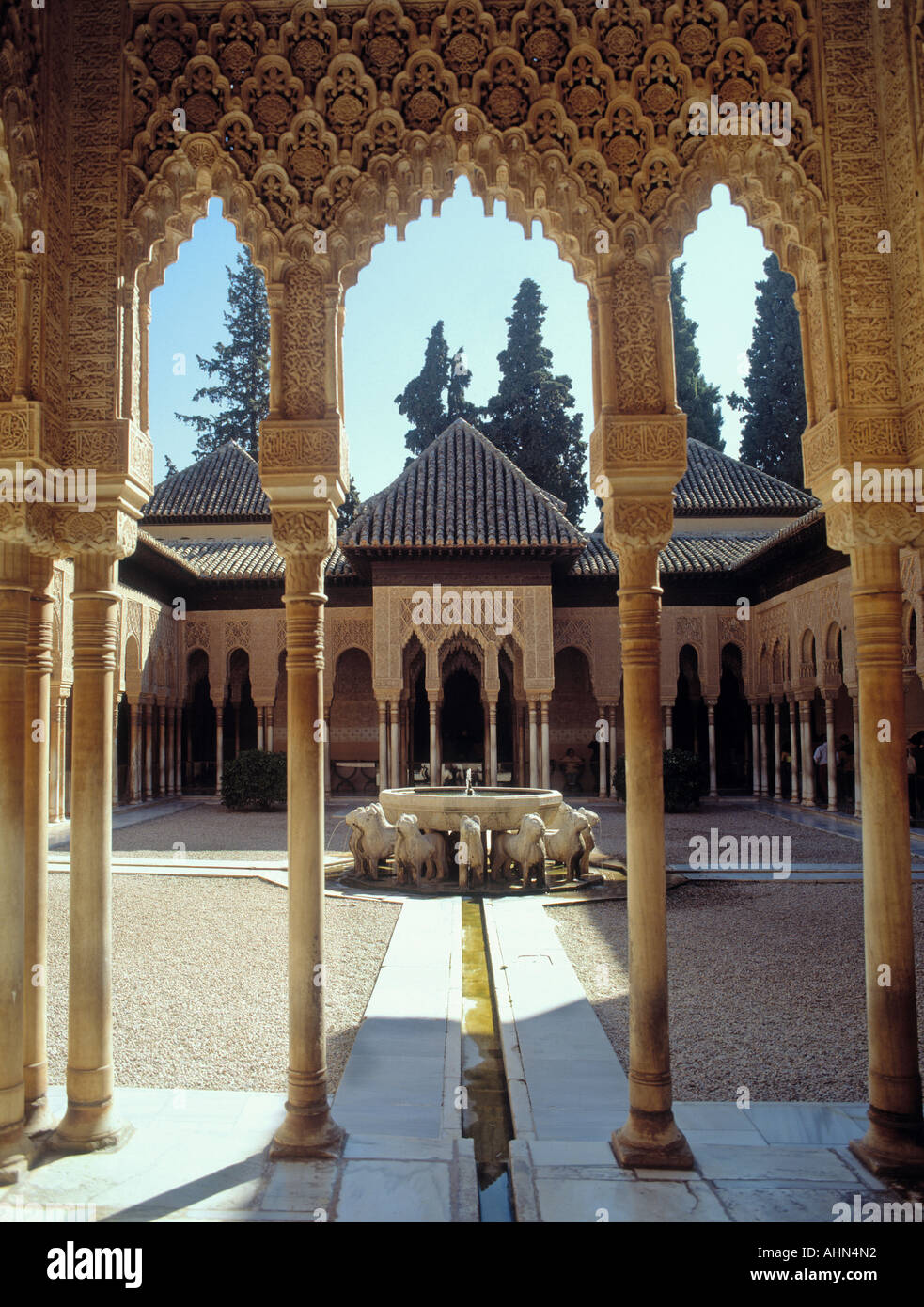 Granada, Spain. La Alhambra. Patio de los Leones or Court of the Lions ...