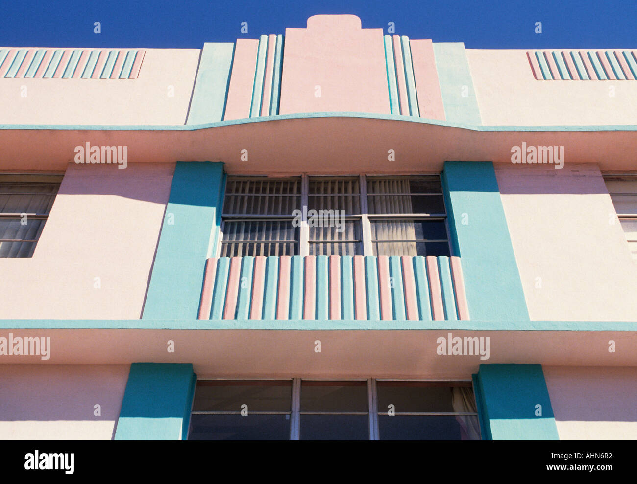 Art Deco, Florida, detail, close up exterior colorful facade of ...
