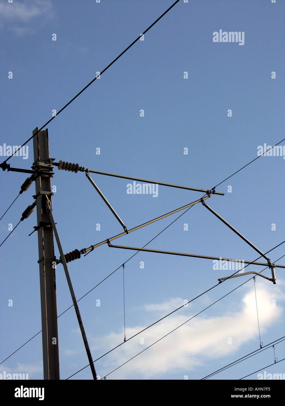High voltage wires above an electrified railway line Stock Photo - Alamy