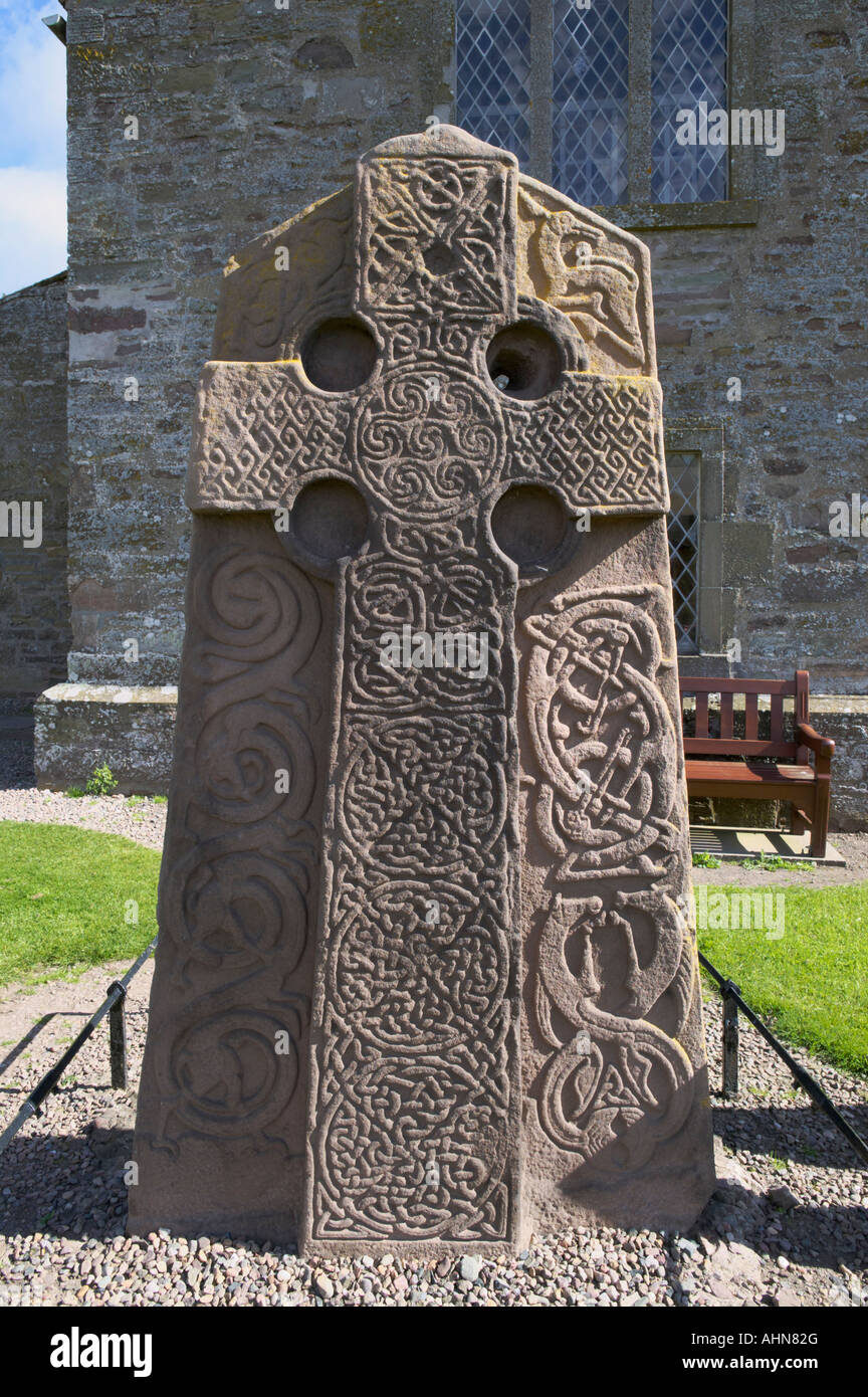 Pictish standing stone at Abermemno church, Angus, Scotland, UK. A ...
