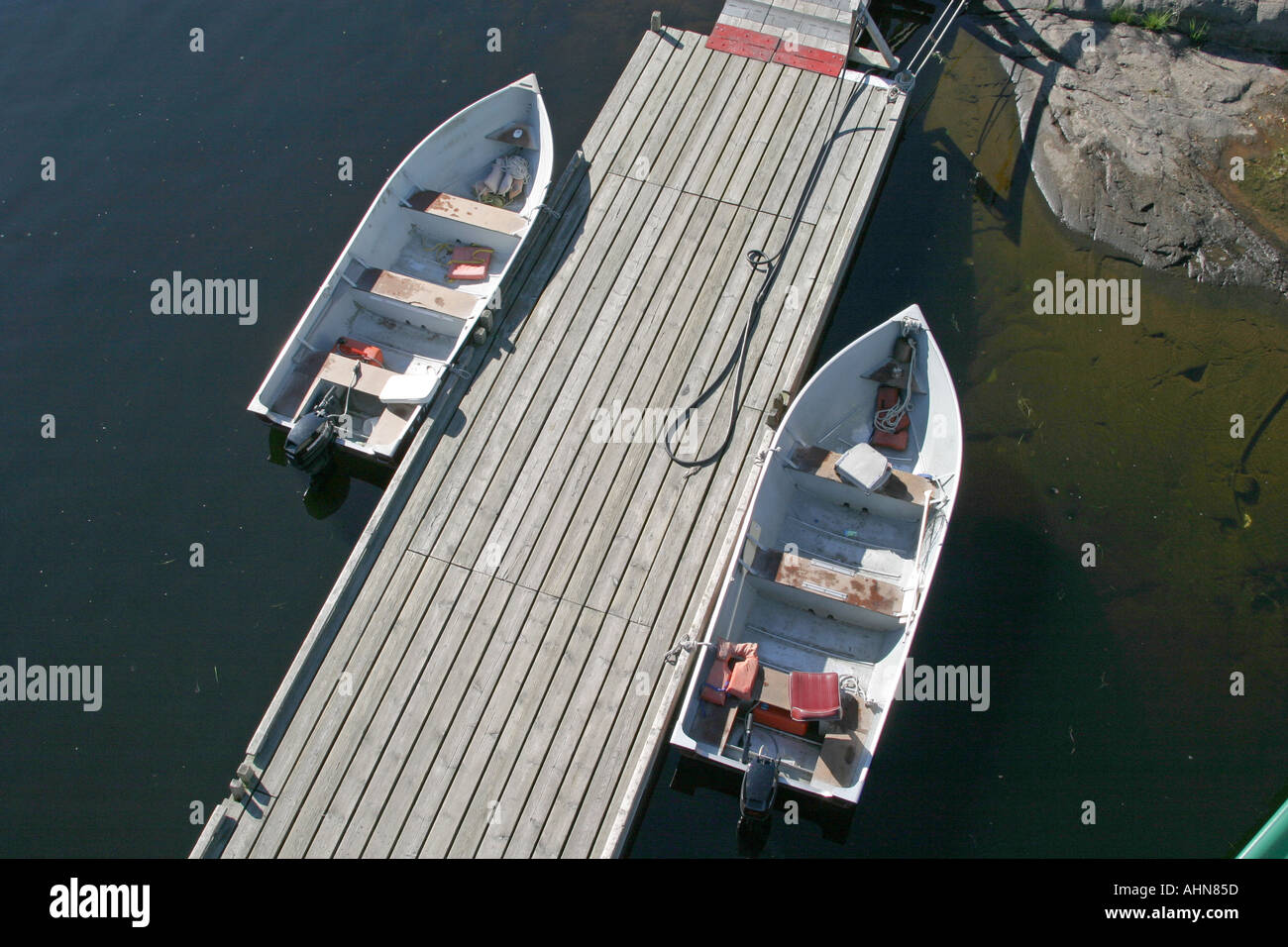 two boats by dock from above Stock Photo - Alamy