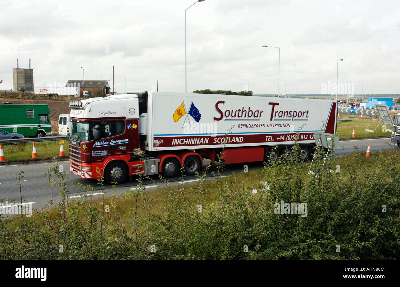 Food lorry on A1 heading south through roadworks Stock Photo - Alamy