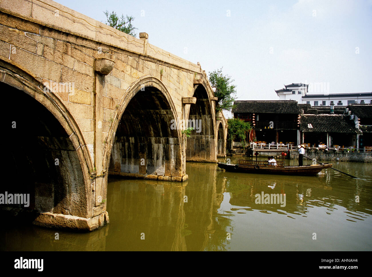 Zhujiajiao, suburban Shanghai water town with Fang Sheng Bridge over ...