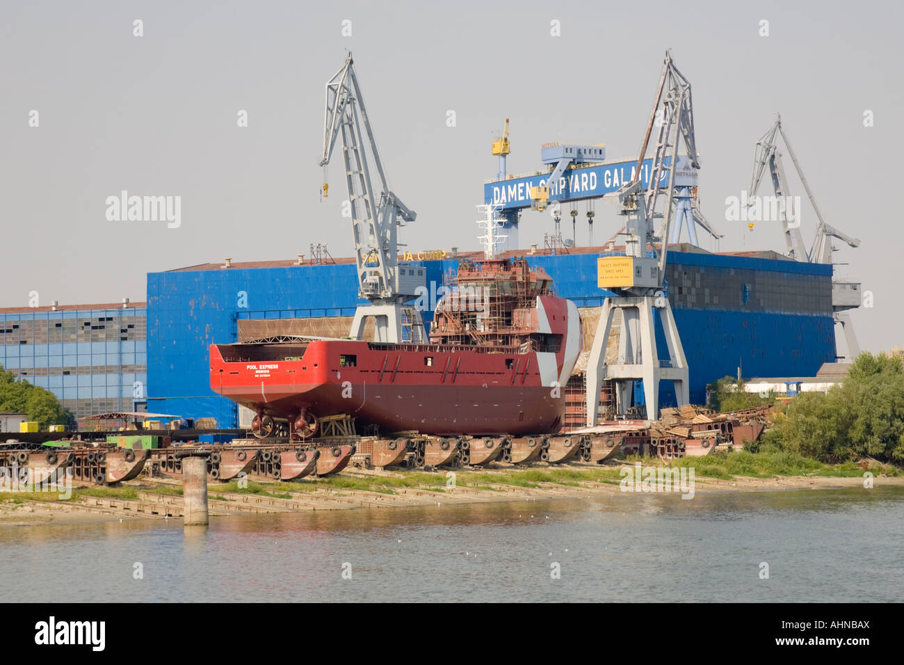 The "Damen Shipyard Galati" at the Danubian port of Galati, Romania ...