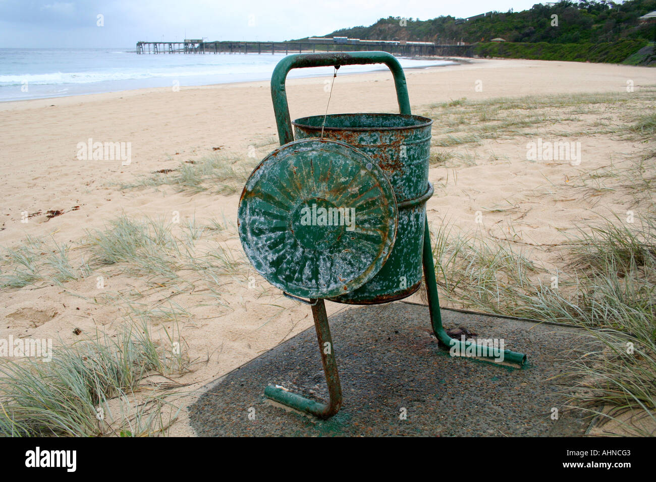 Rubbish Bin on Beach Stock Photo - Alamy