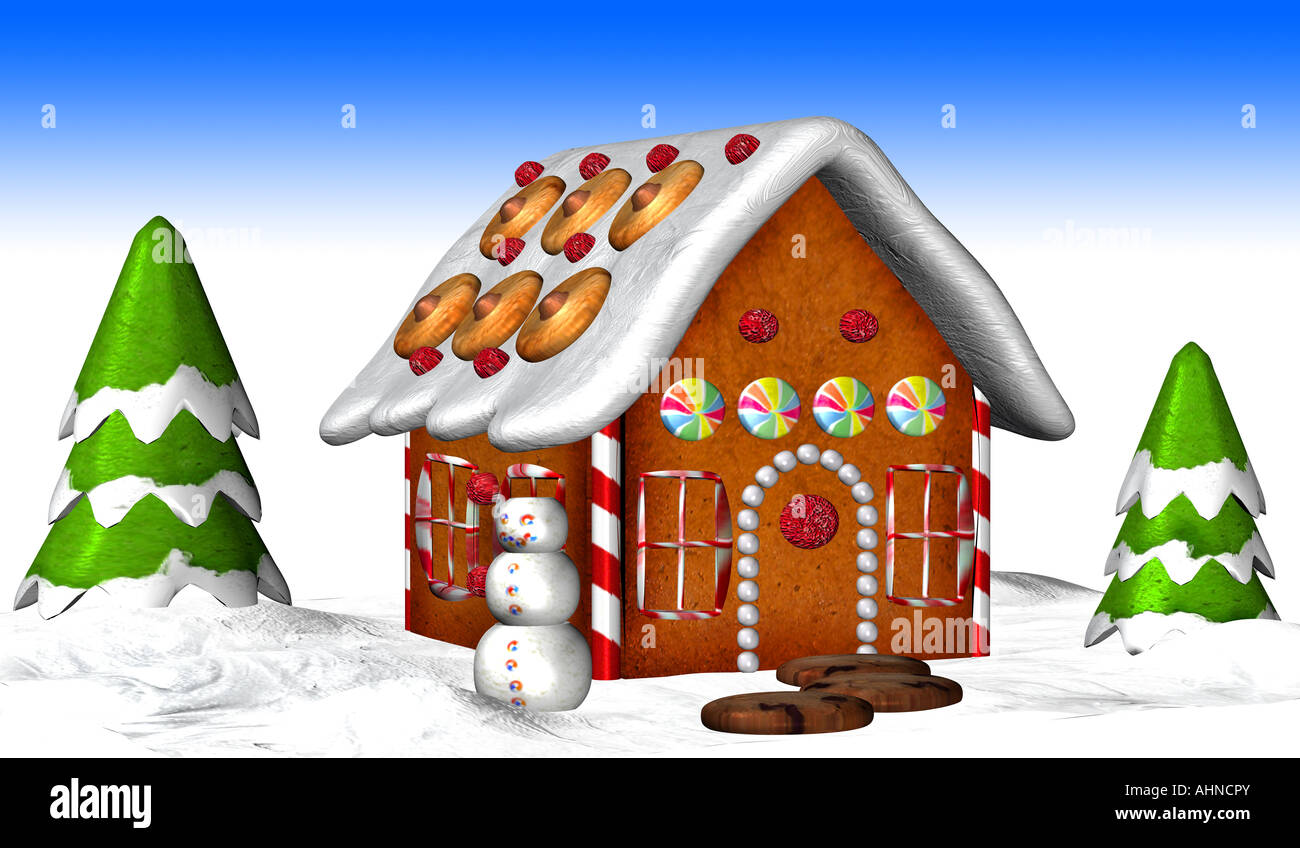 Illustration of a Gingerbread House with a gradient blue background ...