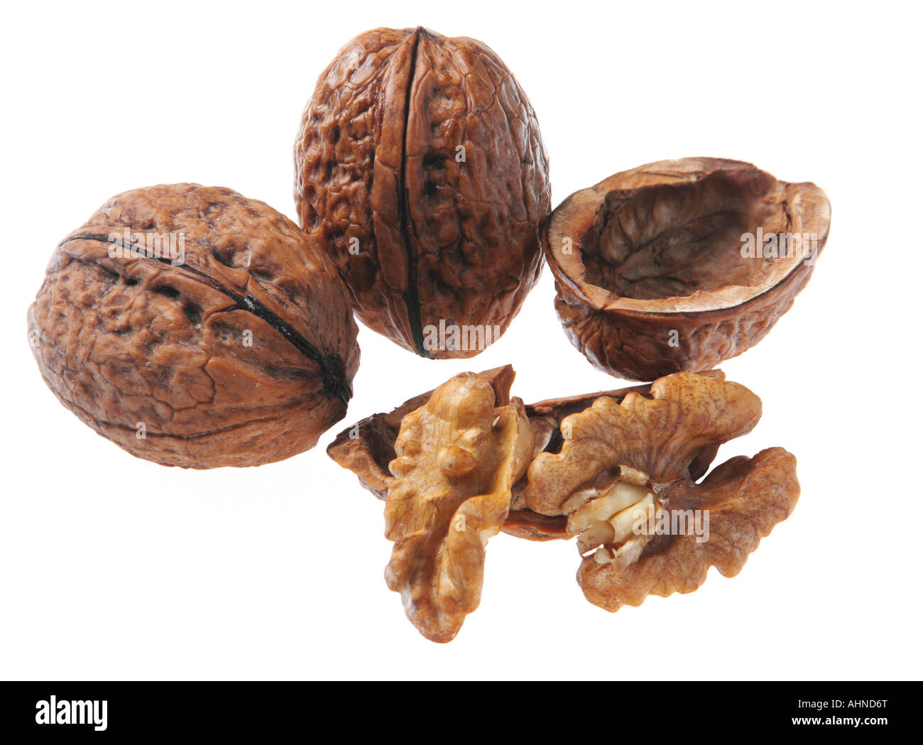 Walnut detail and broken on white background Stock Photo - Alamy