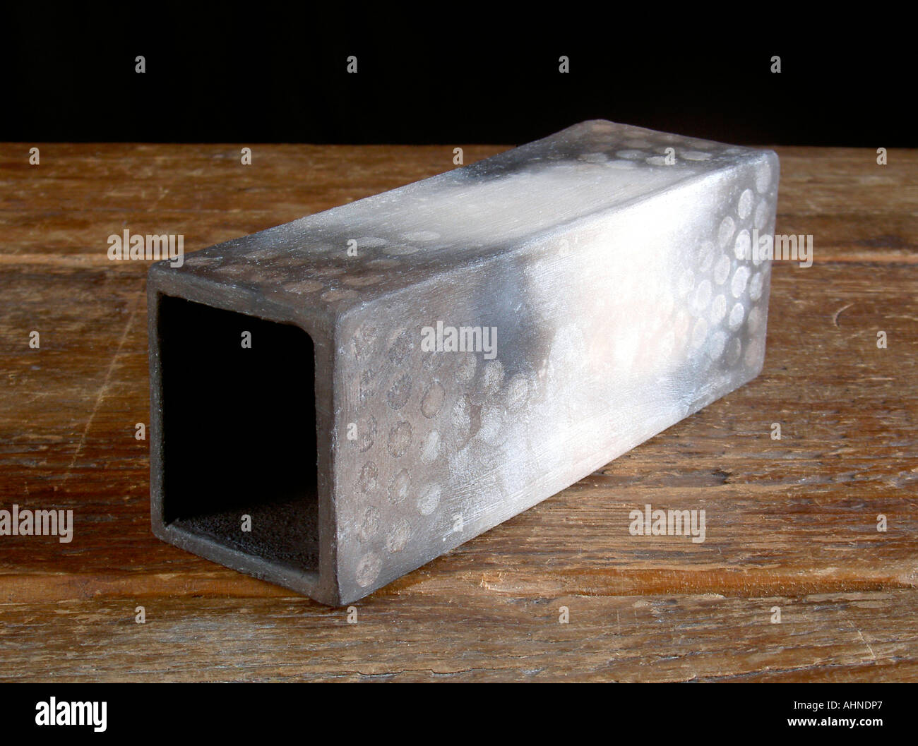 Smoke fired slab pot with paper resist circle design Stock Photo - Alamy