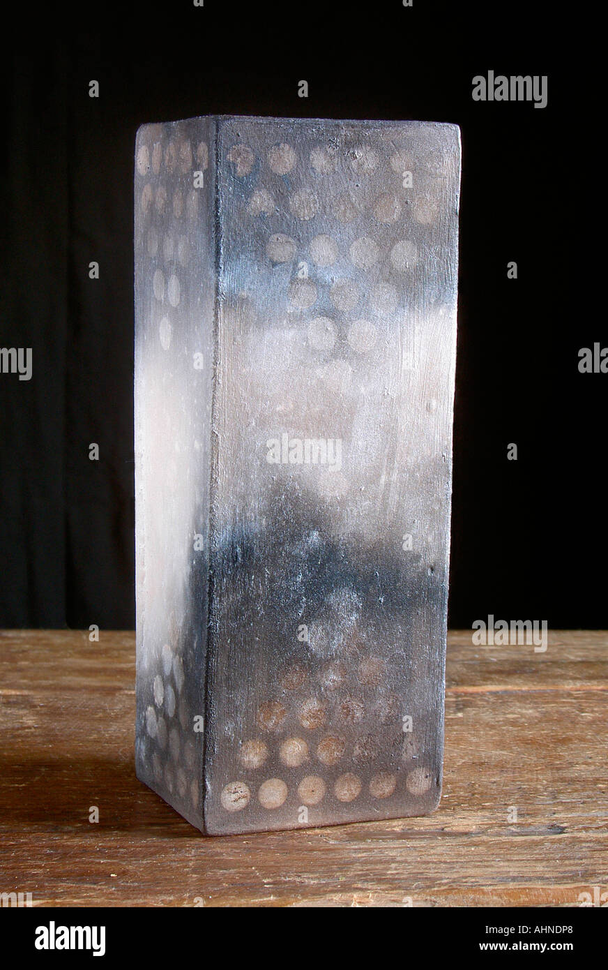 Smoke fired slab pot with paper resist circle design Stock Photo - Alamy