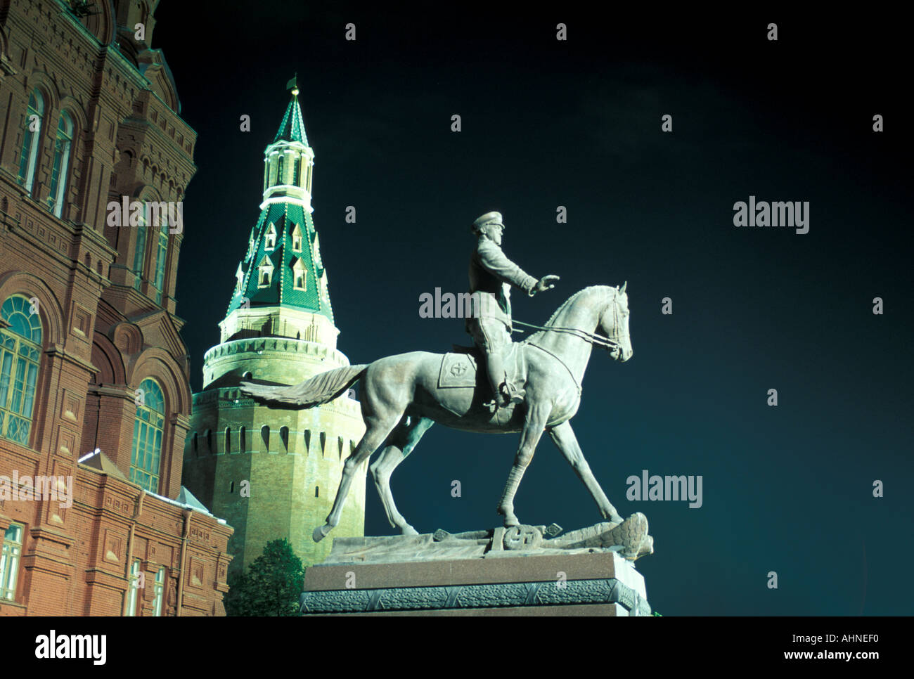 Moscow Russia Red Square Statue of Marshall Zhukov Kremlin Tower in ...
