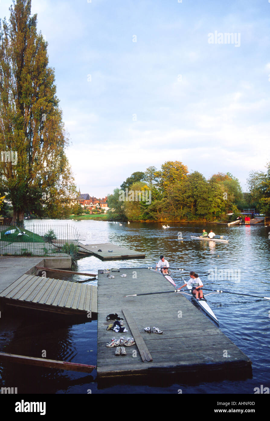 Chester. Students rowing on the River Dee at Kings School Rowing Club ...
