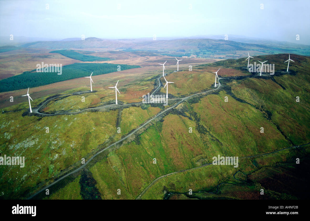 Windfarm hill top wind farm turbine array. Donegal, Ireland Stock Photo ...