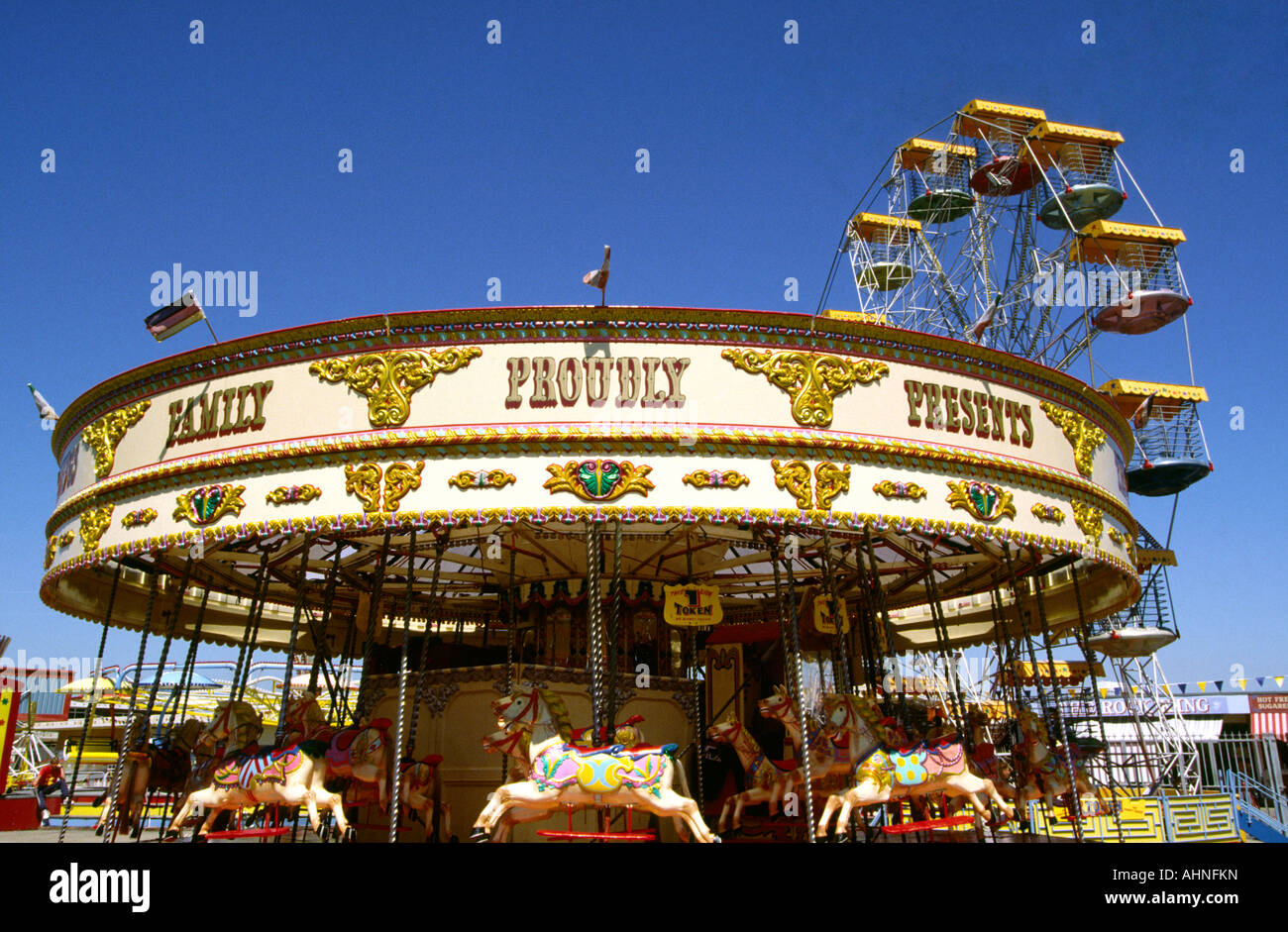 UK Hampshire Southsea funfair merry go round Stock Photo - Alamy