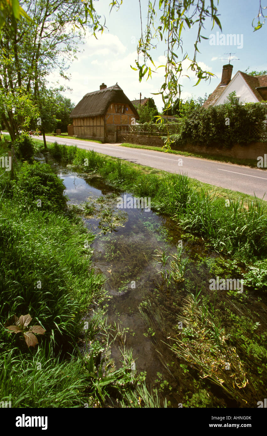 UK Hampshire Rockbourne stream running alongside main street Stock ...
