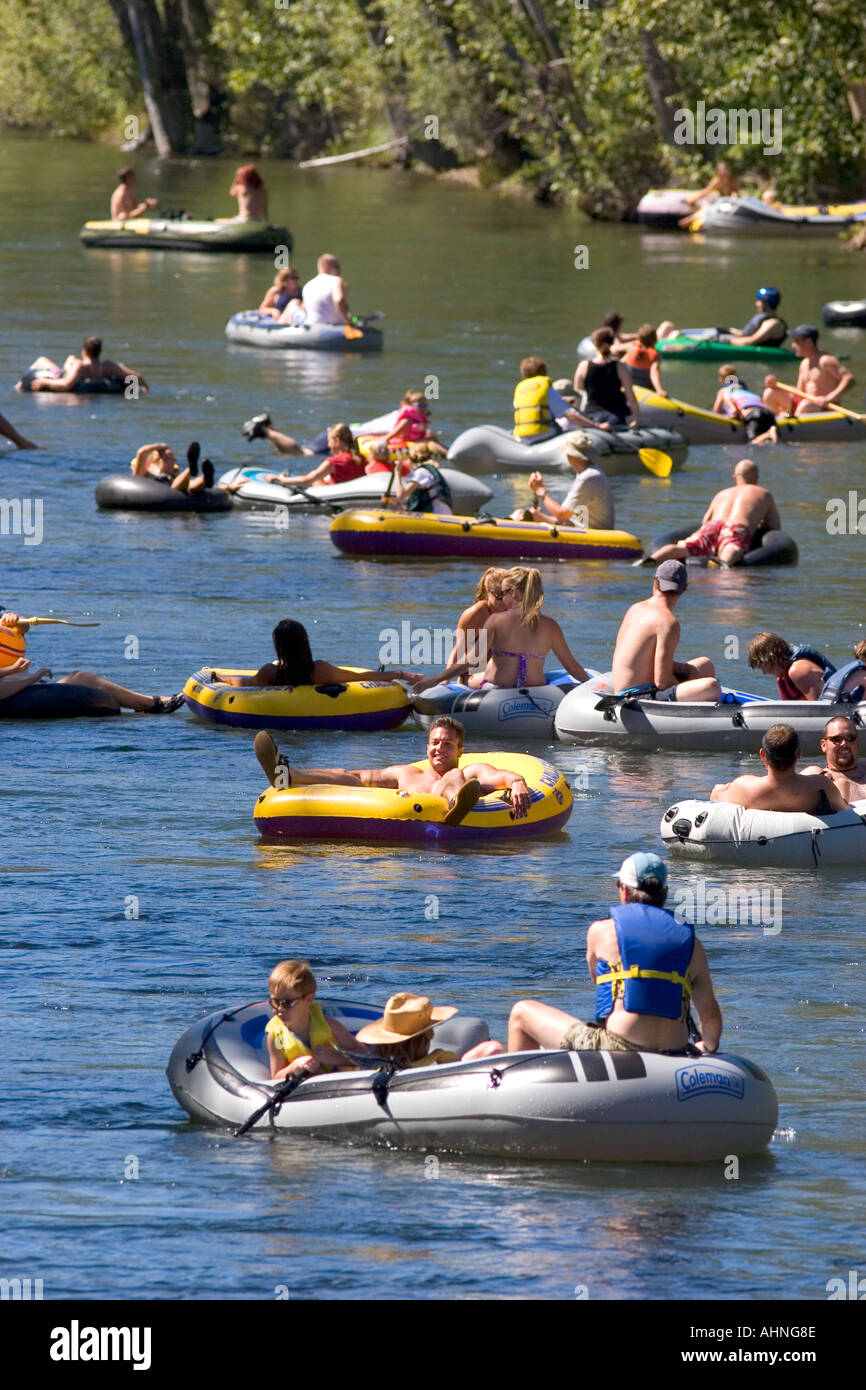 People float the Boise River on rafts and tubes Boise Idaho Stock Photo ...