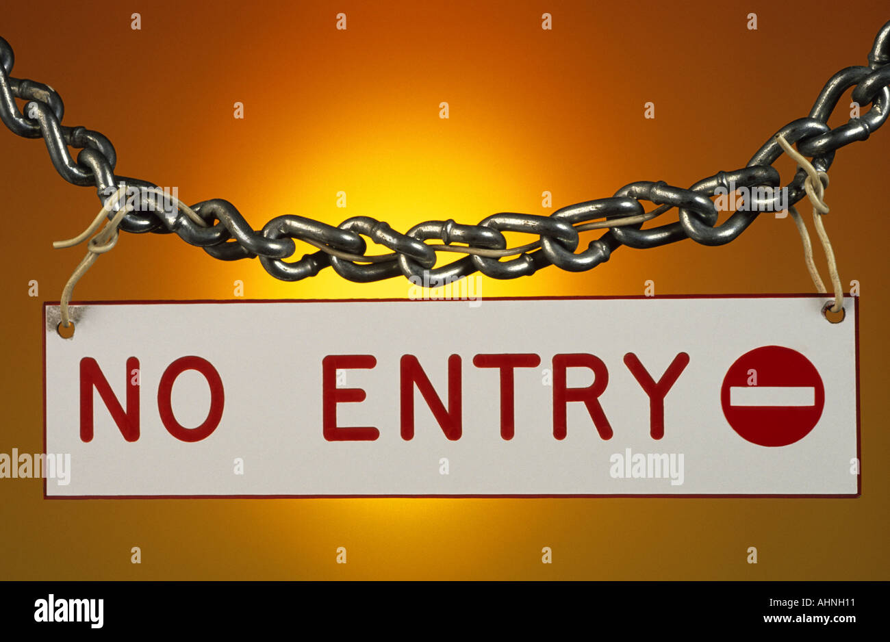 no entry warning sign blocking the route ahead Stock Photo - Alamy