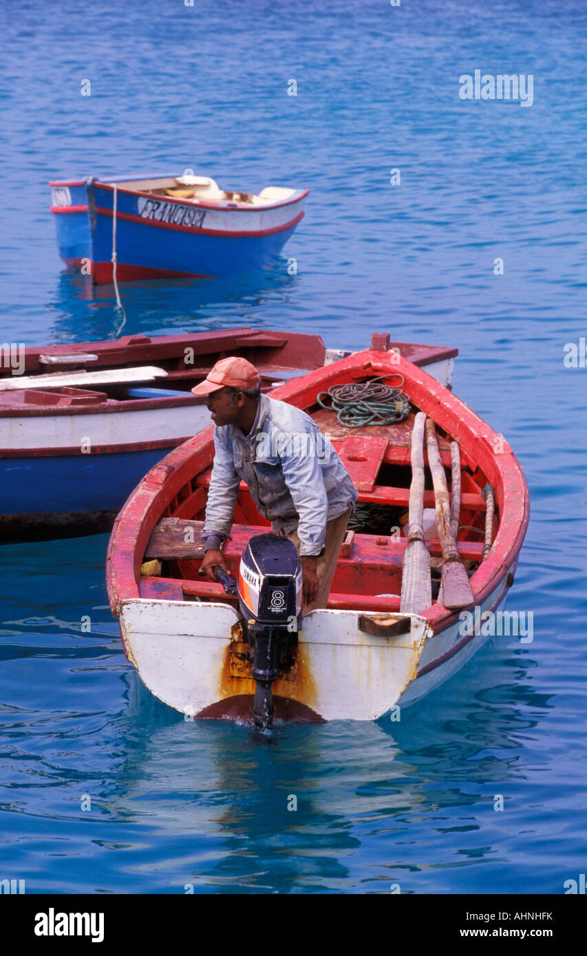 Fisherman and boats at Sta Maria Sal Island Cape Verde Stock Photo - Alamy